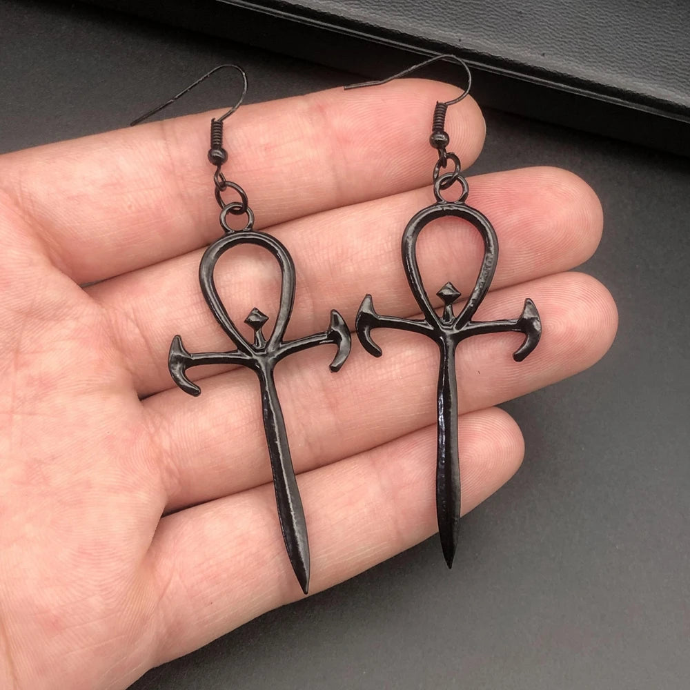 Gothic Alt Goth Goth Ankh Cross Earrings (available in black and silve ...