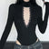 Gothic Alt Goth Key Hole Lace Trim Deep V-Neck Long Sleeve Bodysuit To ...